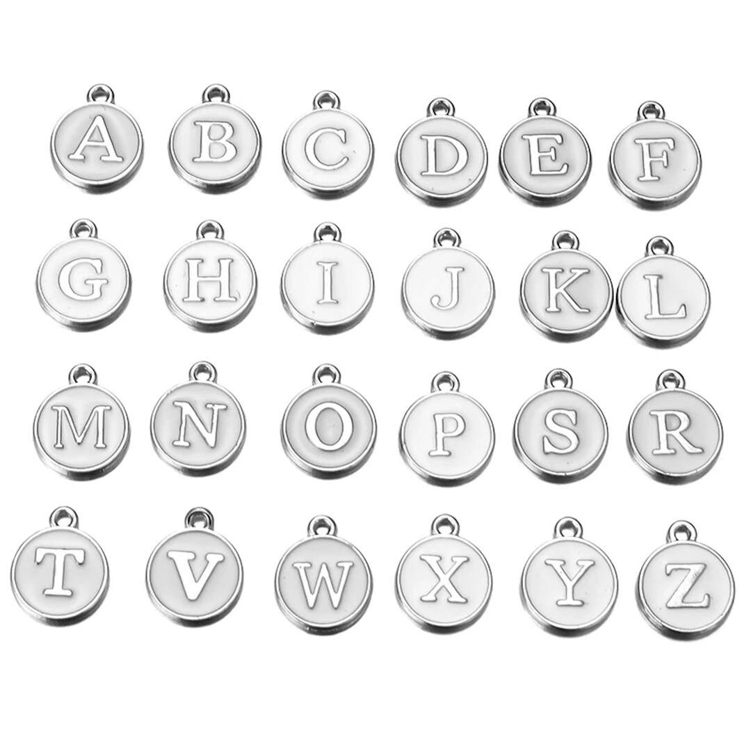 Shiny Letter Round Charm** Silver Plate - Etsy