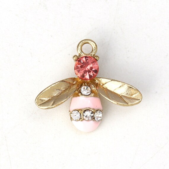 Pink Enamel and Crystal Bee Charm | Etsy