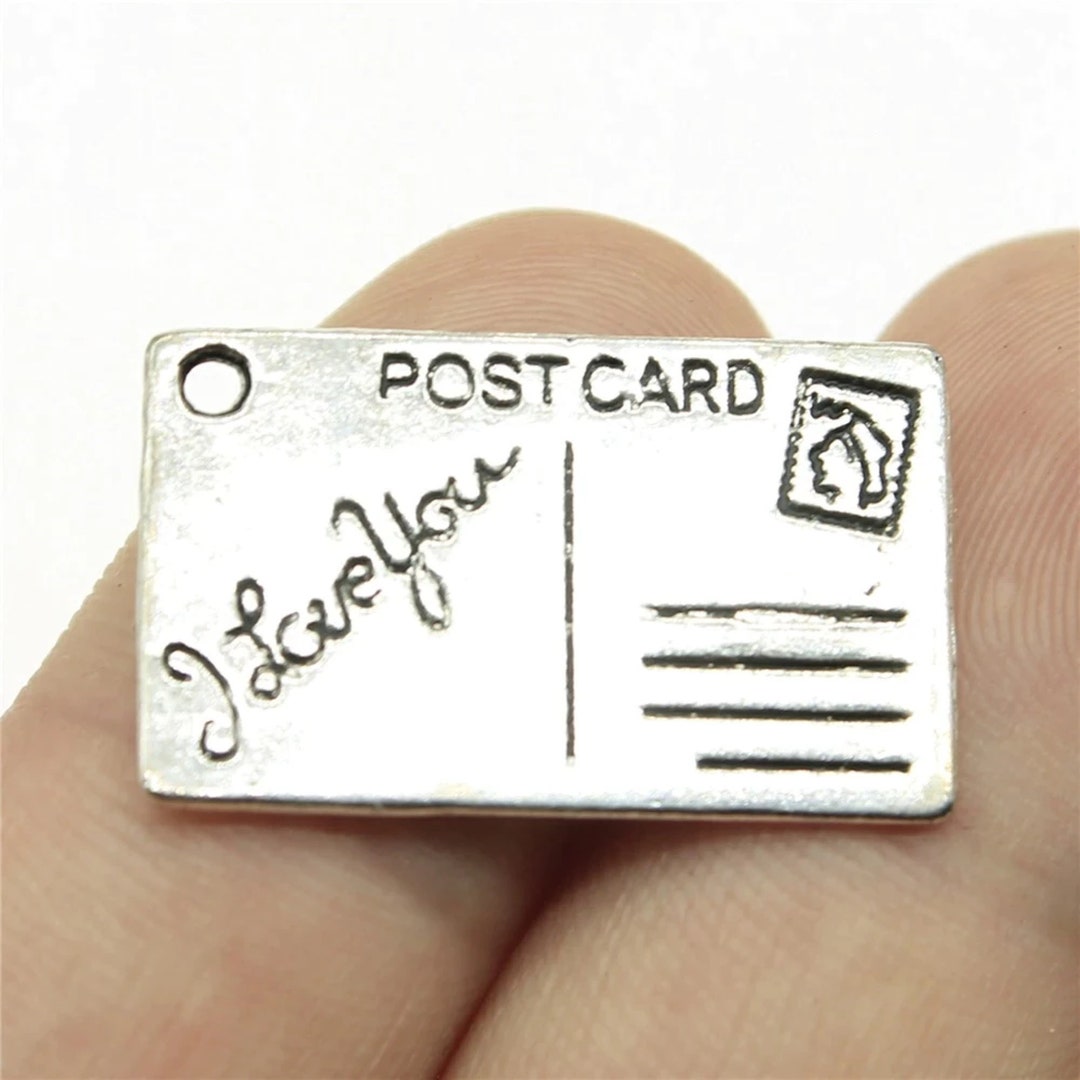 Antique Silver Postcard Charm - Etsy