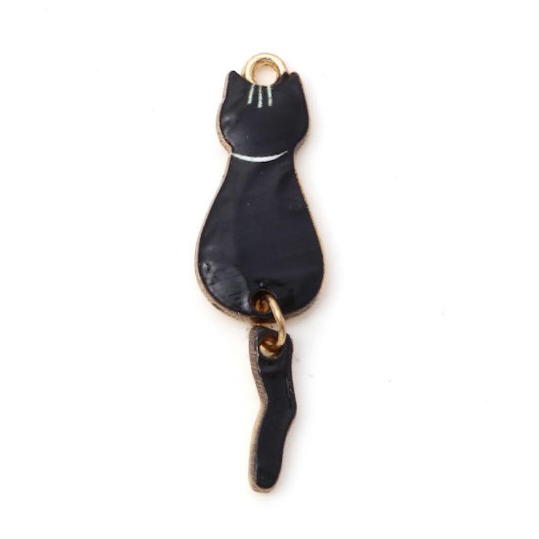 Enameled Black Cat W/ Movable Tail Charm - Etsy
