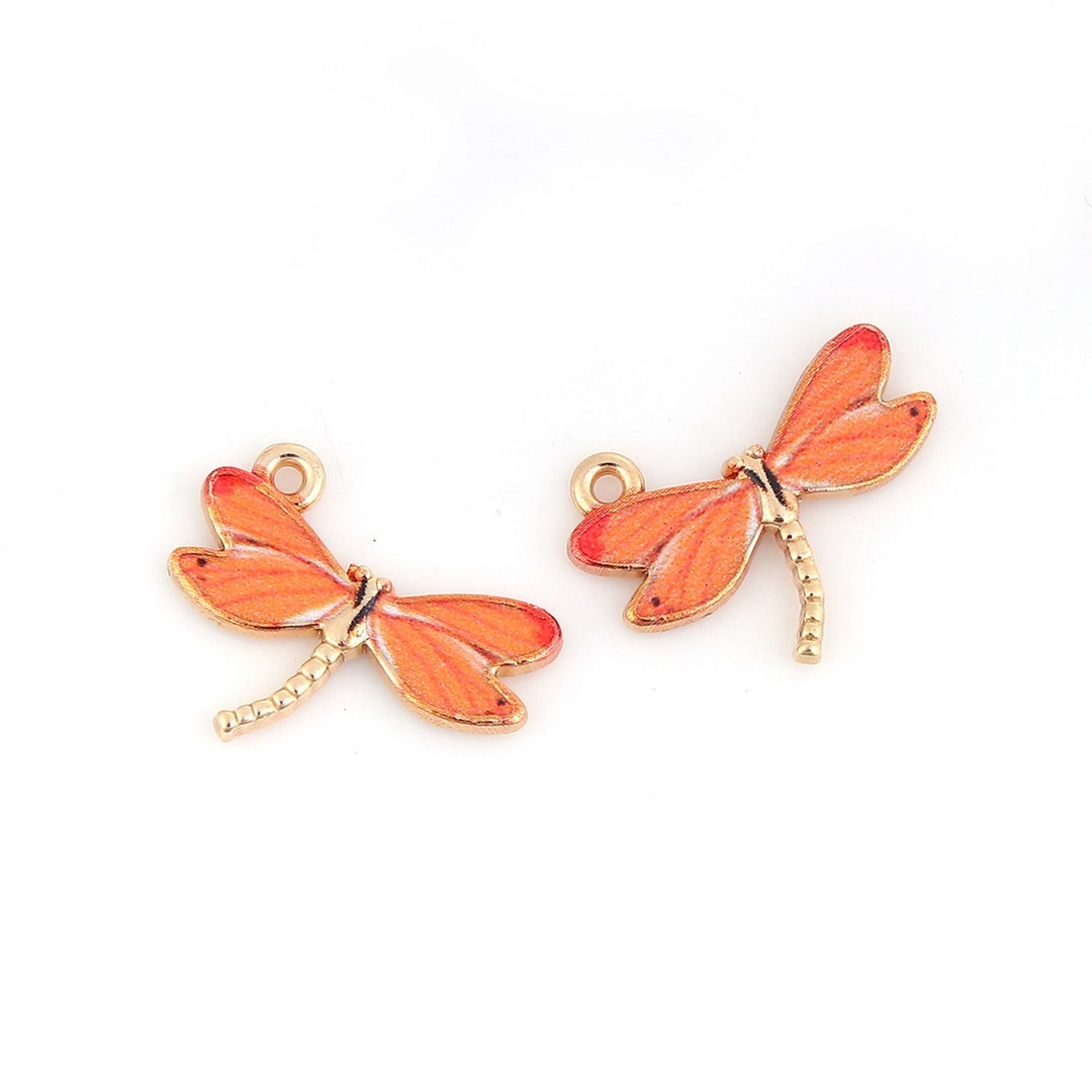 Enameled Orange Dragonfly Charm - Etsy