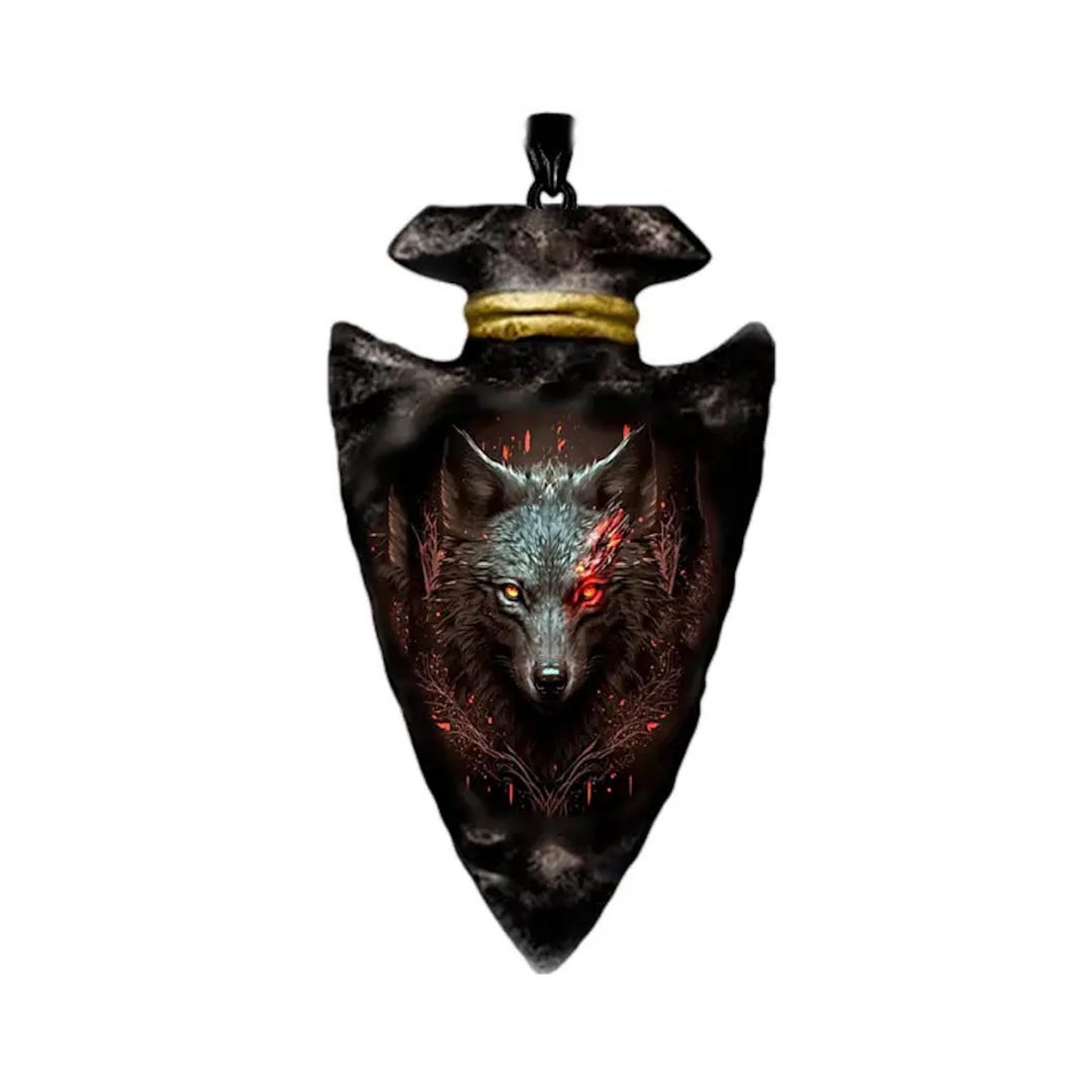 Black Wolf Arrowhead Pendant W/ Free Chain or Key Ring - Etsy