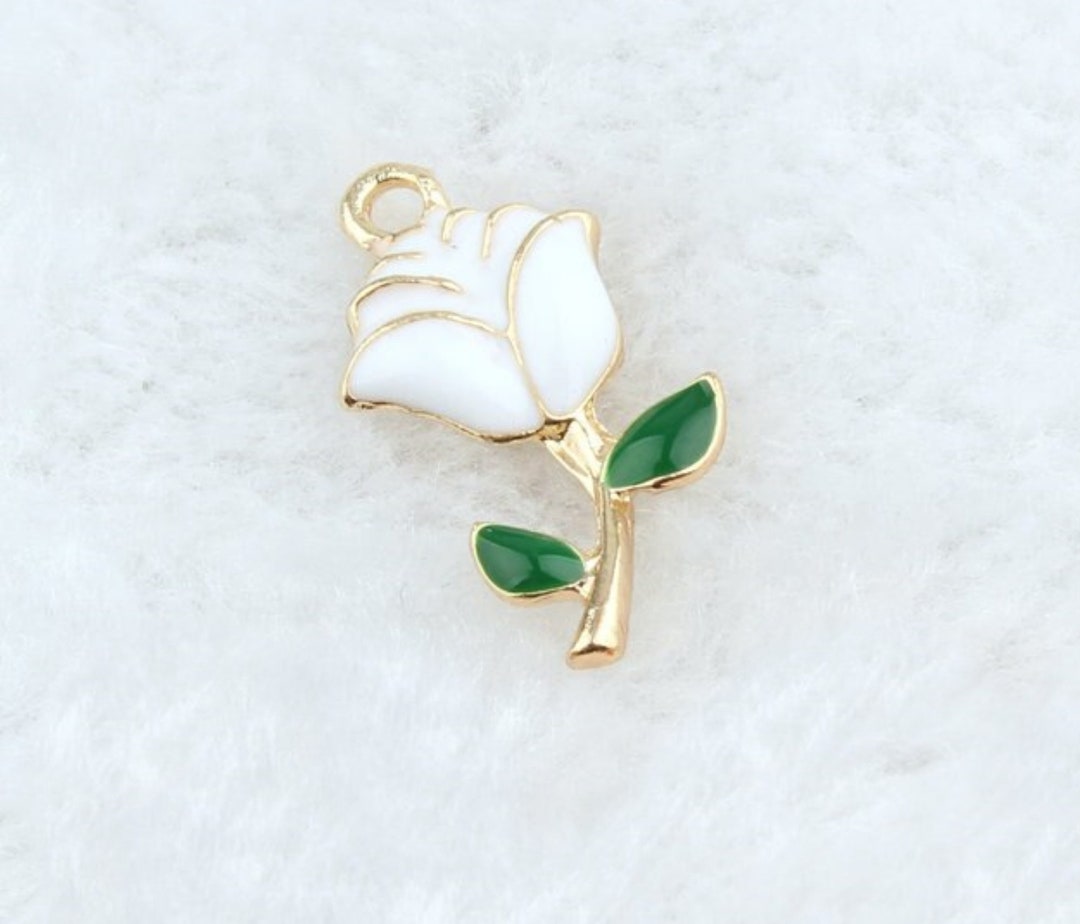 Enameled White Rose Charm - Etsy