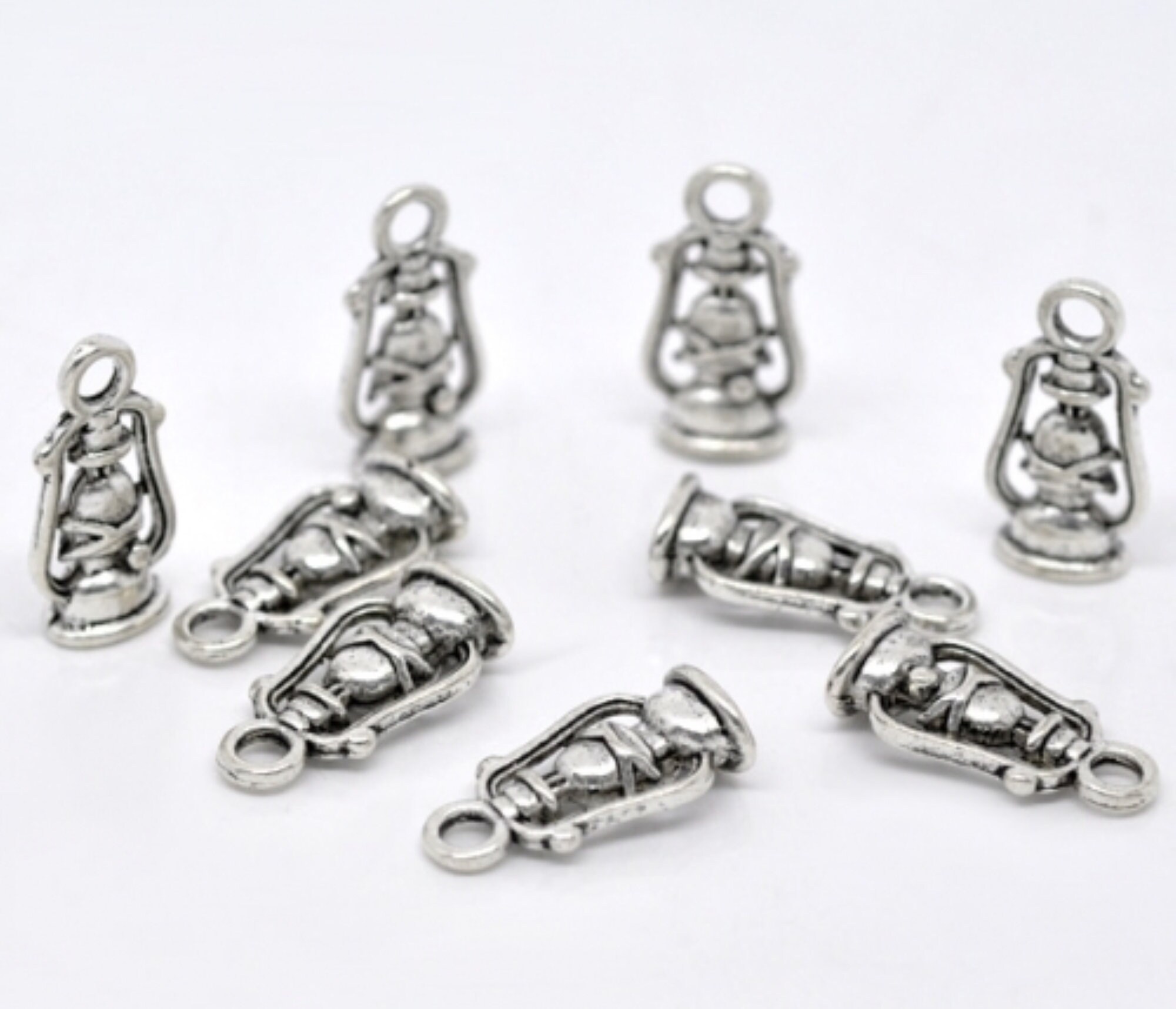 3D Antique Silver Lantern Charm - Etsy