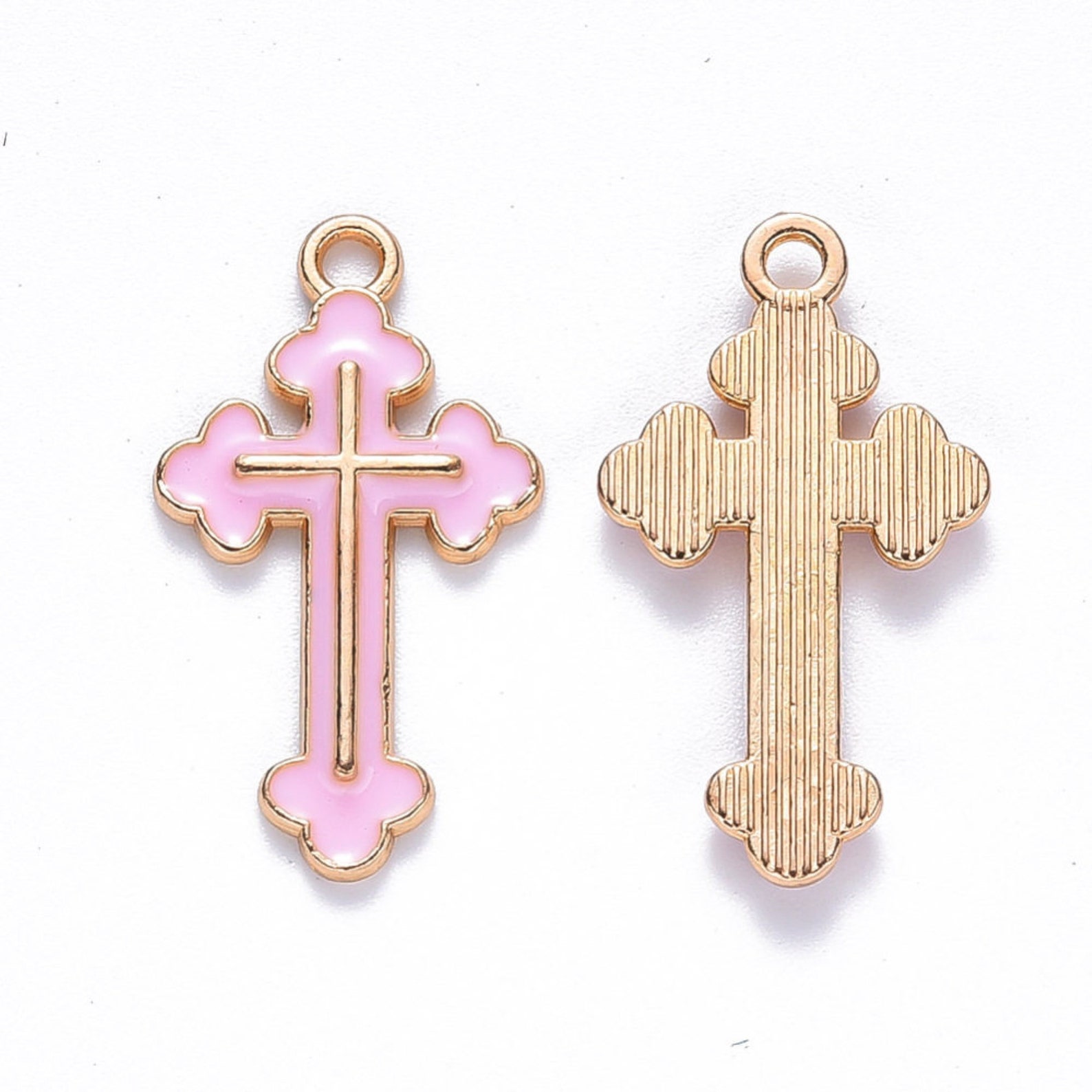 Gold and Pink Enamel Cross Pendant (medium Size) - Etsy