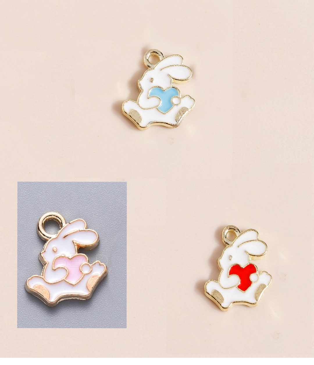 Mini Enameled Bunny W/heart Charm **choice of Color - Etsy UK