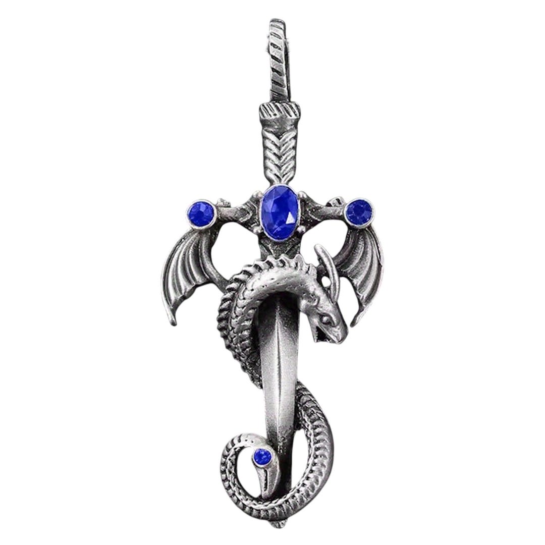 Dragon Wrapped Sword Pendant With Blue Crystals***free Chain or Keyring ...