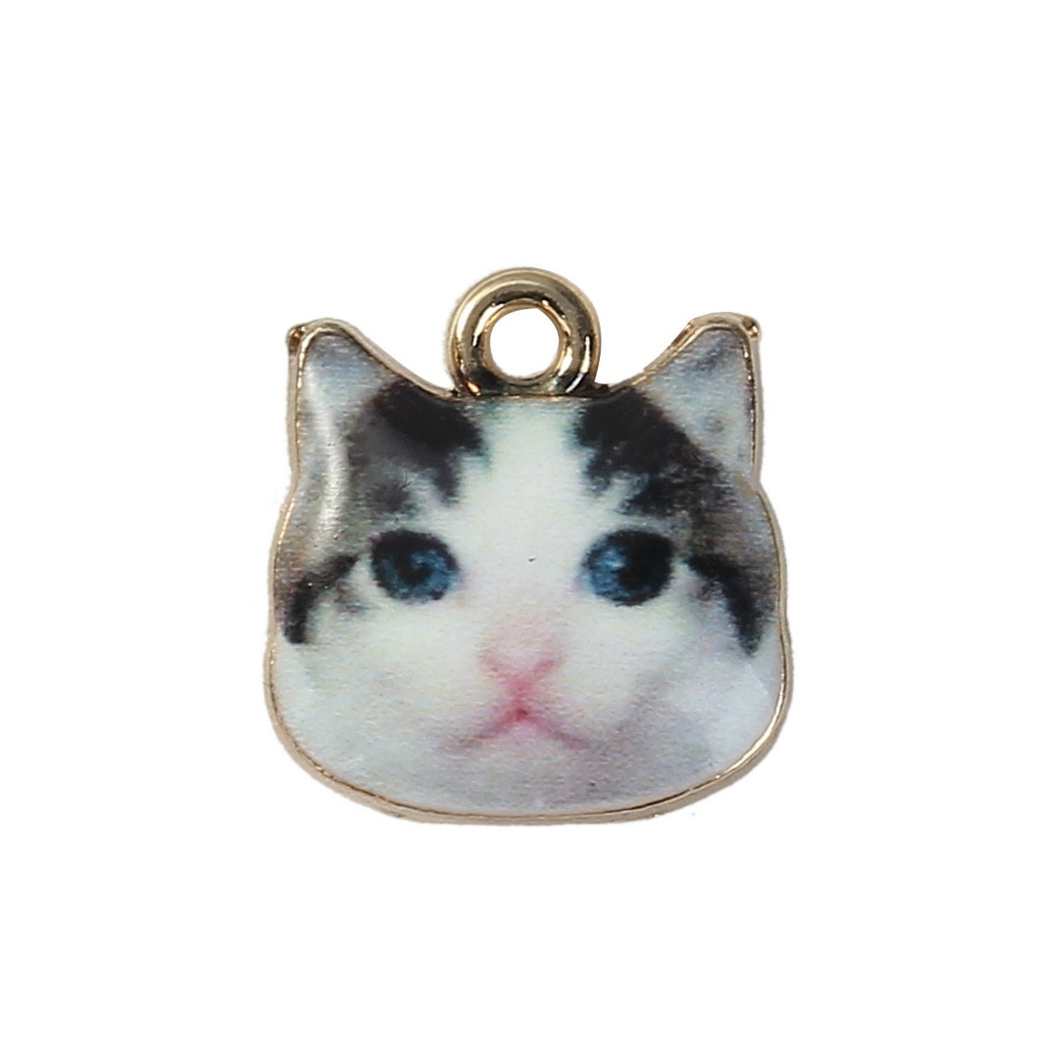 Enameled Cat Face Charm - Etsy
