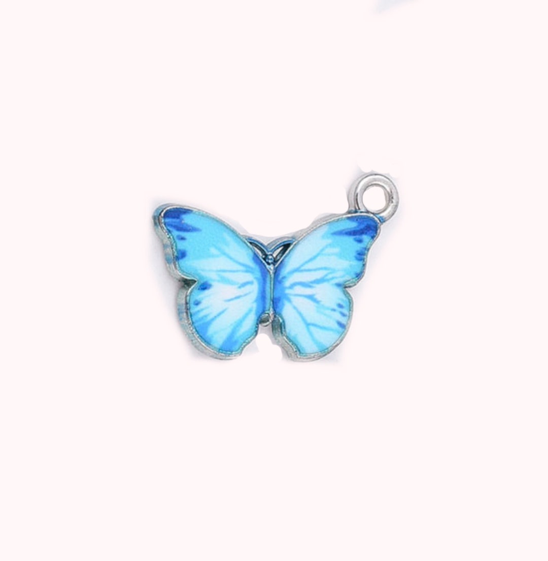 Enameled Light Blue Butterfly Charm - Etsy