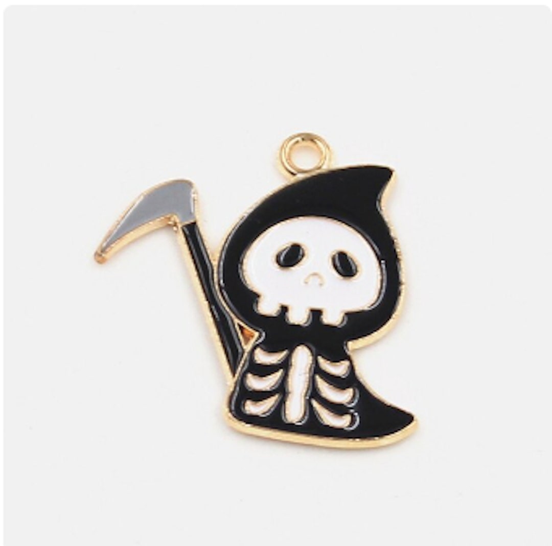 Enameled Little Reaper/skeleton Charm - Etsy