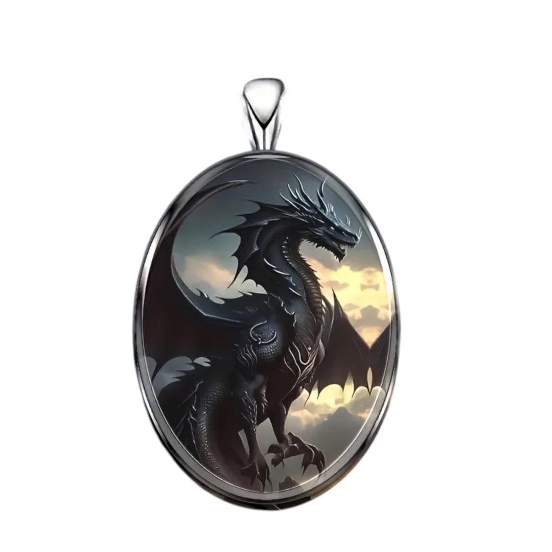 Black Dragon Oval Glass Dome Pendant***free Chain or Keyring - Etsy