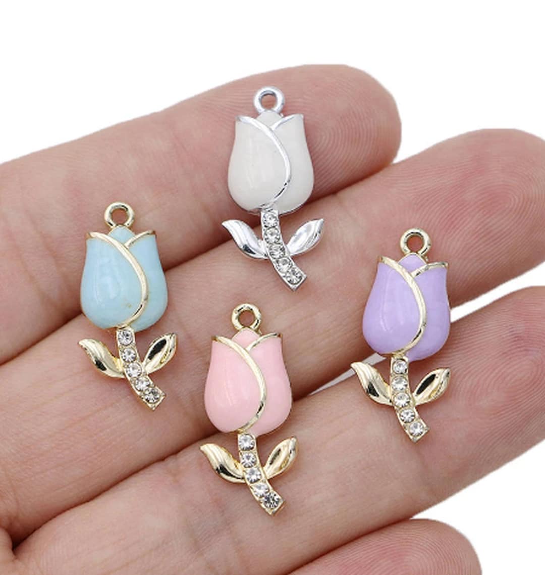 Enameled Tulip and Crystals Charm***choice of Color - Etsy