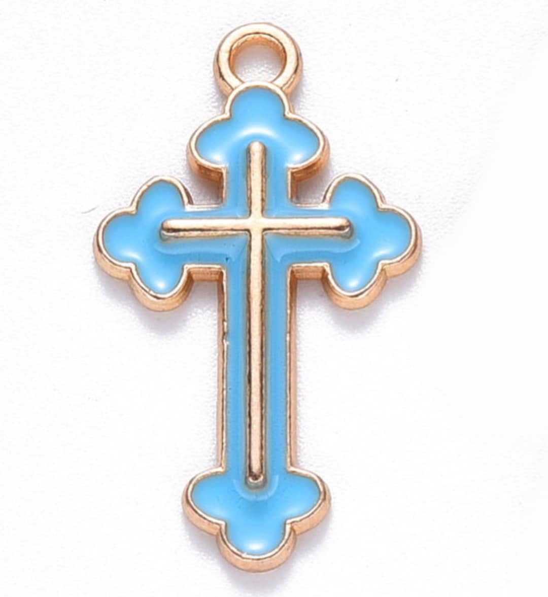 Gold and Blue Enamel Cross Pendant (medium Size) - Etsy