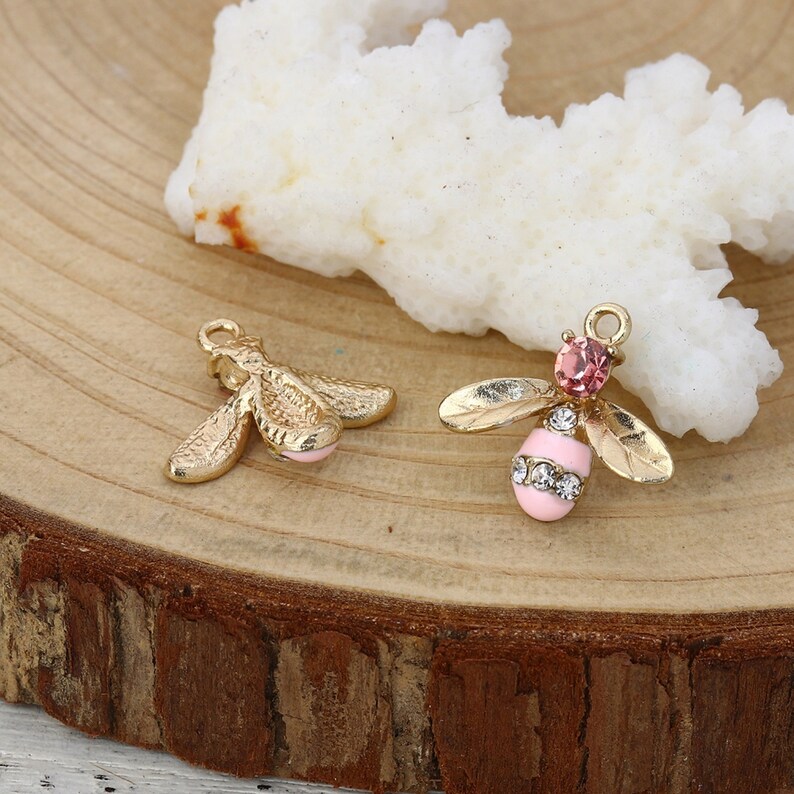 Pink Enamel and Crystal Bee Charm - Etsy