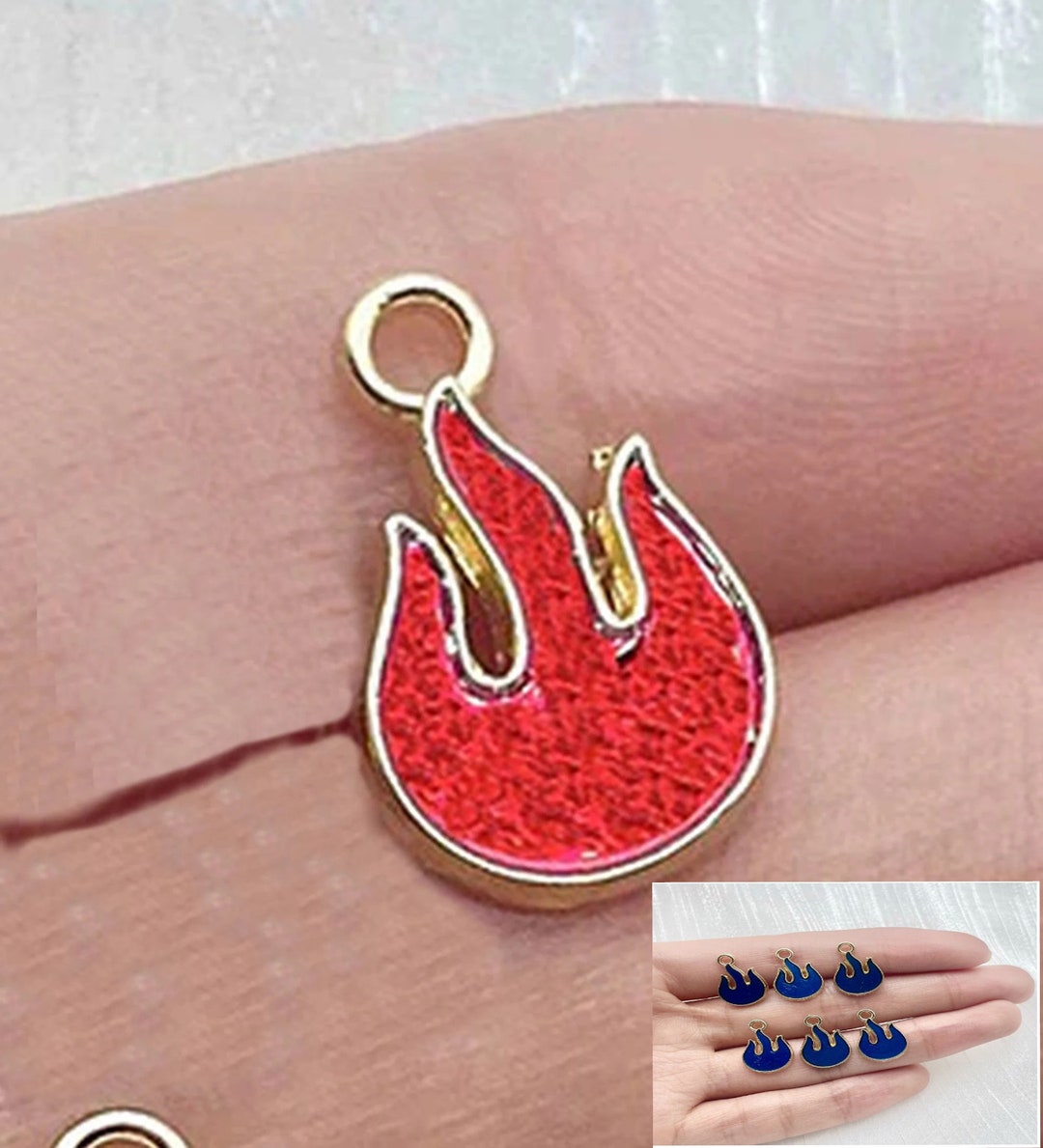 Enamel Red or Blue Flame Charm - Etsy