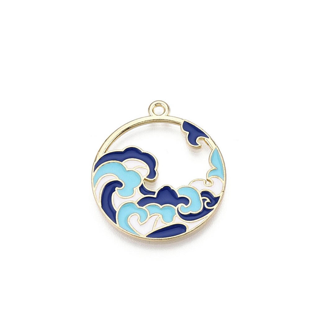 Beautiful Enamel Blue Waves Pendant - Etsy