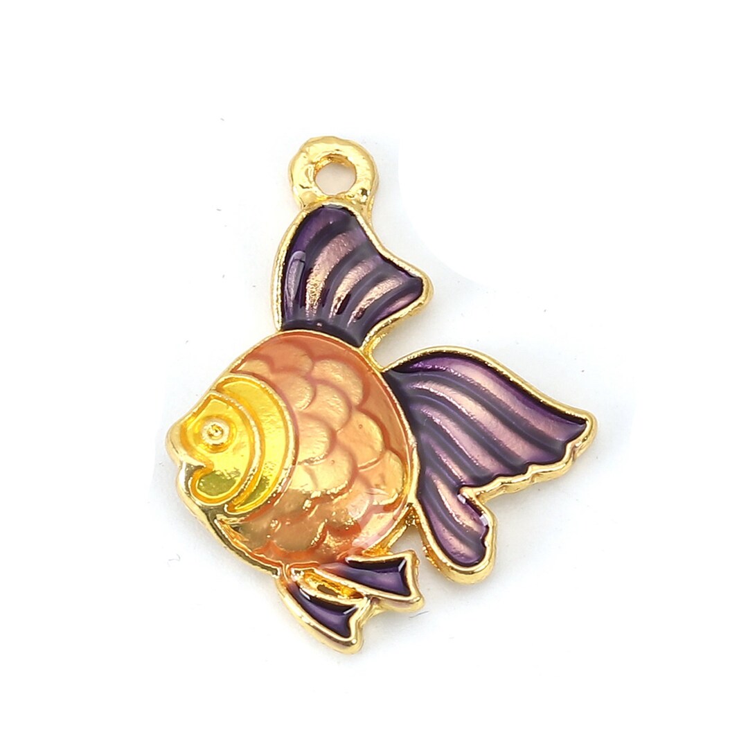 Enameled Gold/purple Fins Fish Charm - Etsy