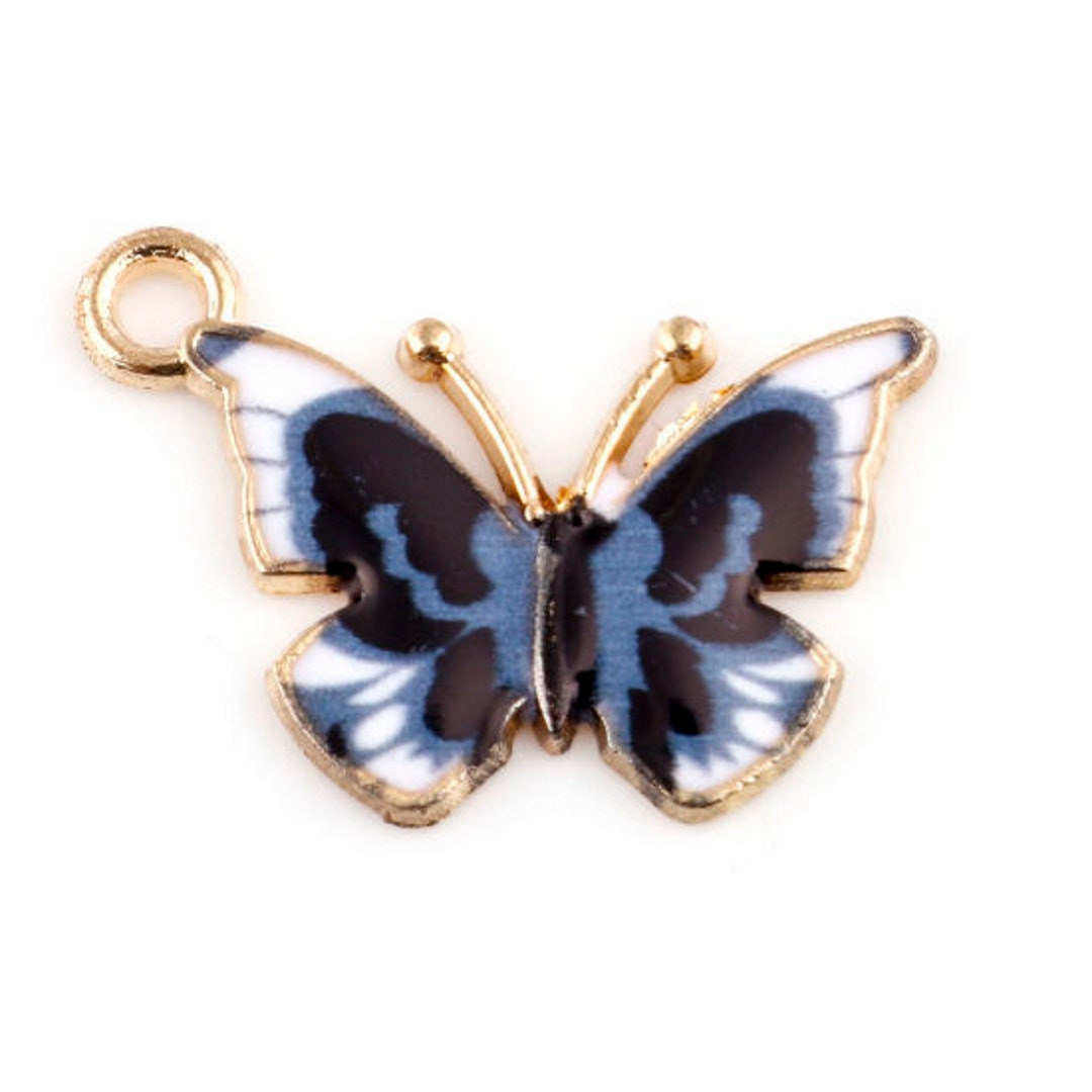 Enameled Blue W/ White Tips Butterfly Charm*** Gold or Silver Plate - Etsy