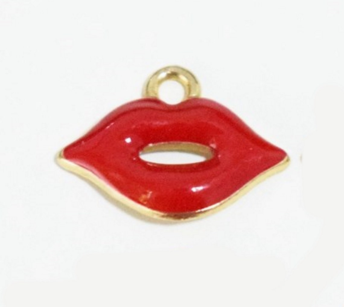 Red Enameled Lips Charm - Etsy