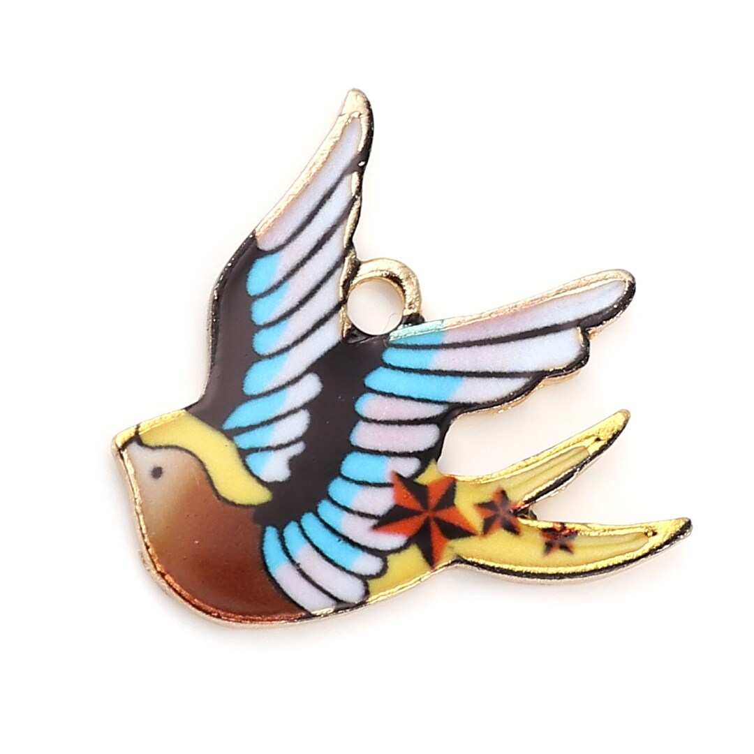 Intricate Enameled Brown Blue Bird Charm - Etsy