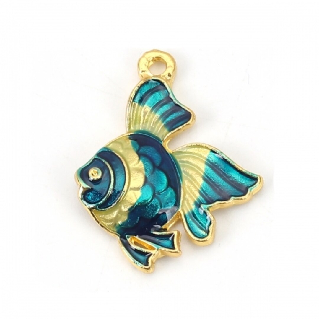 Enameled Blue/yellow Striped Fish Charm - Etsy