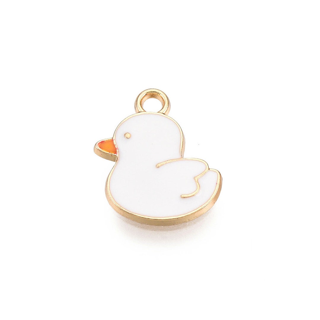 Enameled White Duck Charm - Etsy