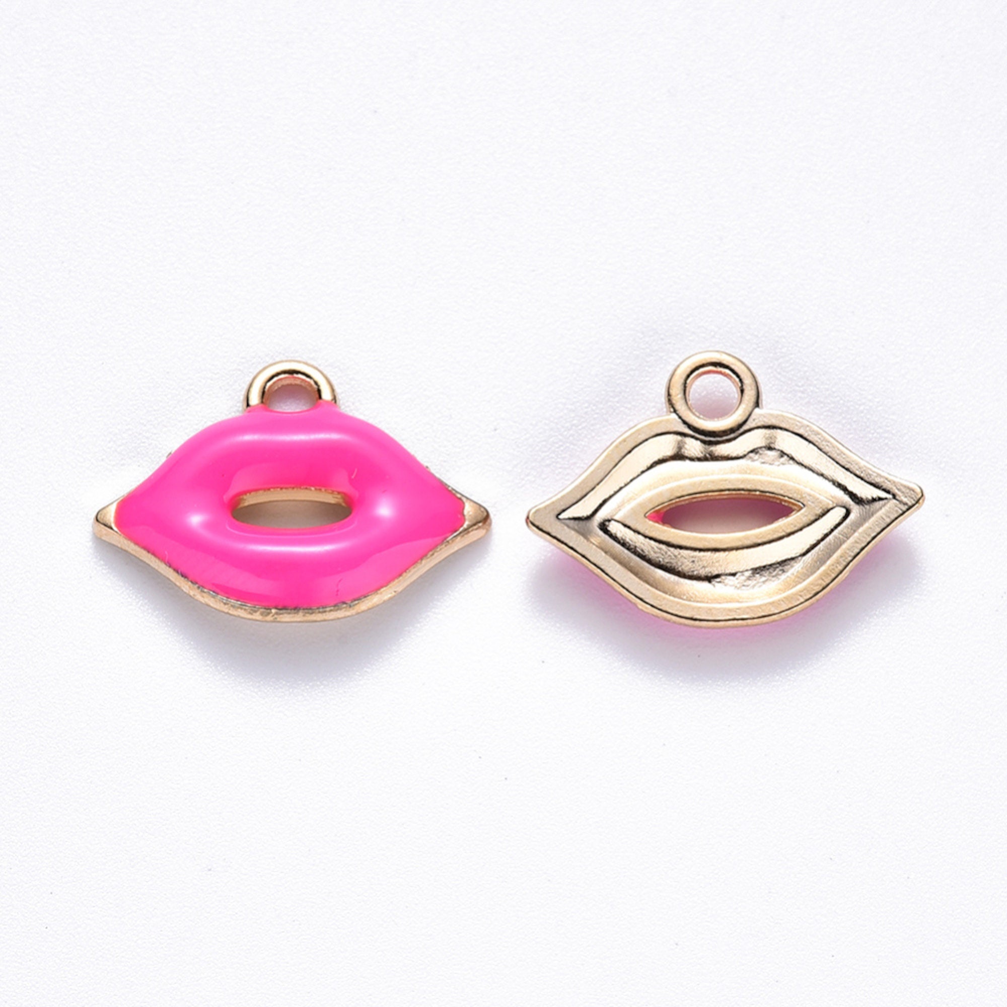Pink Enameled Lips Charm - Etsy