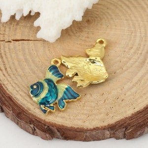 Enameled Blue/yellow Striped Fish Charm - Etsy
