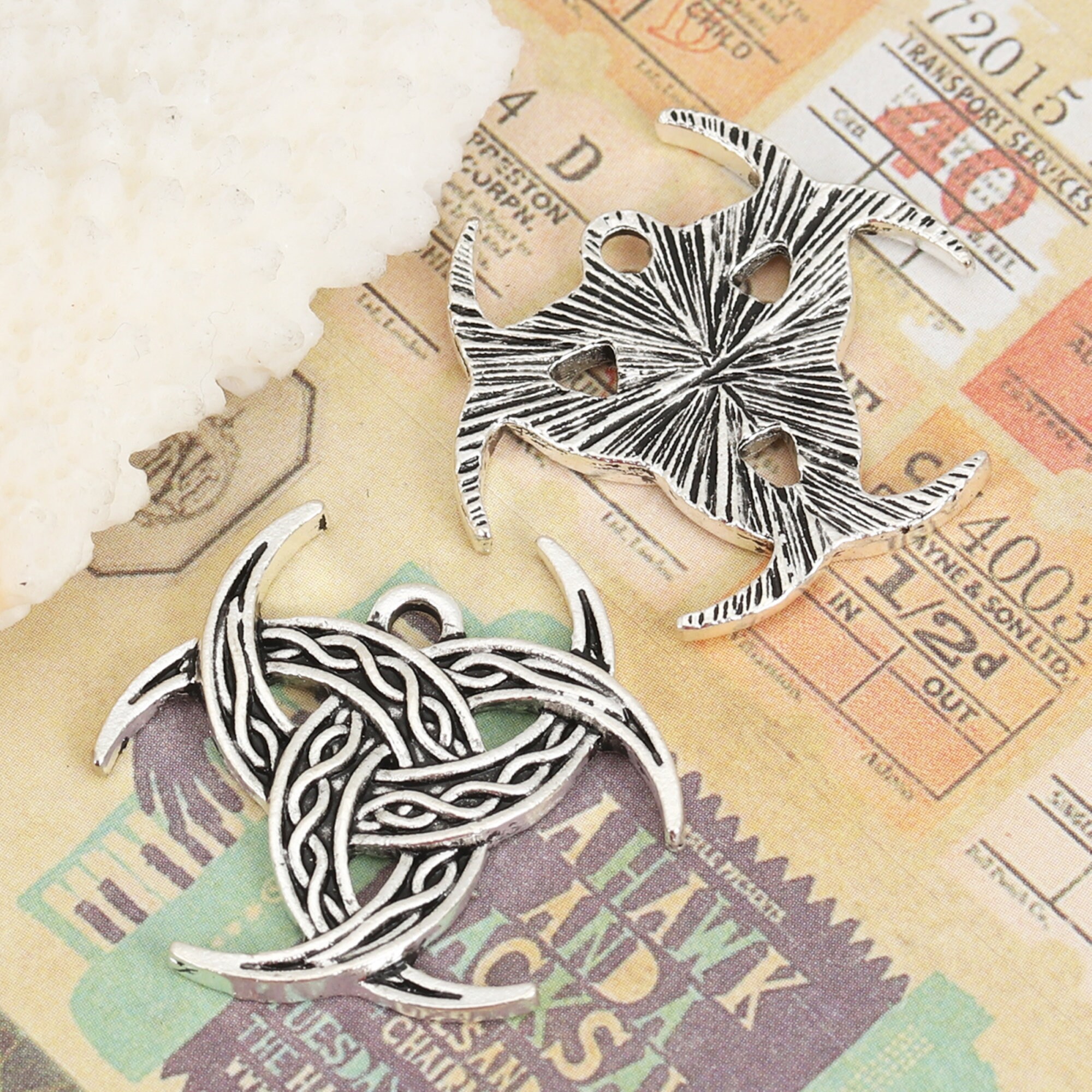 Antique Silver Celtic Triple Crescent Moon Pendant - Etsy