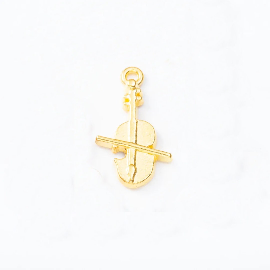 Small Golden Violin /cello With Bow Charm - Etsy