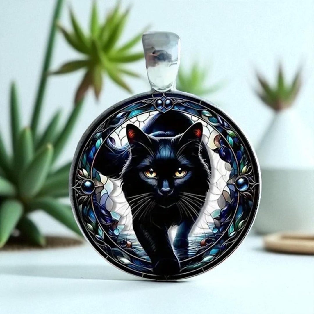 Black Cat Glass Dome Pendant***free Chain or Keyring - Etsy