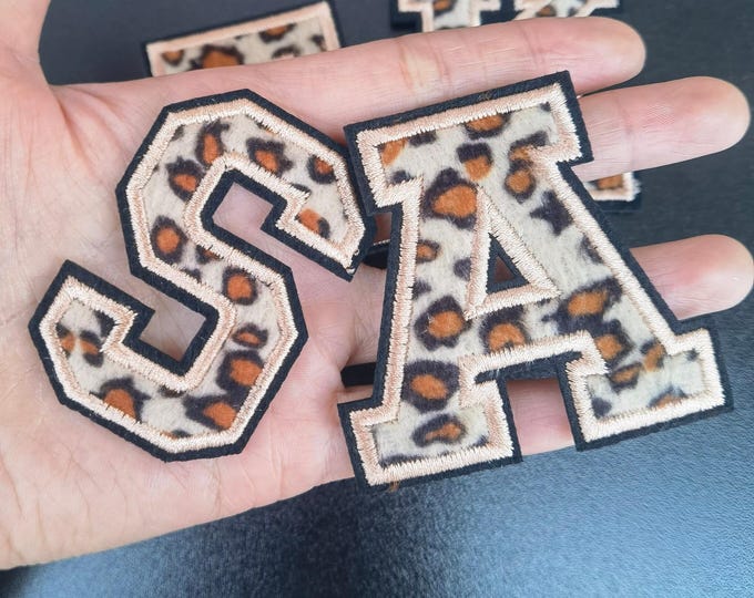 Leopard Letter Iron on Sew Patch Cheetah Dotted Pattern Chenille Fuzzy ...