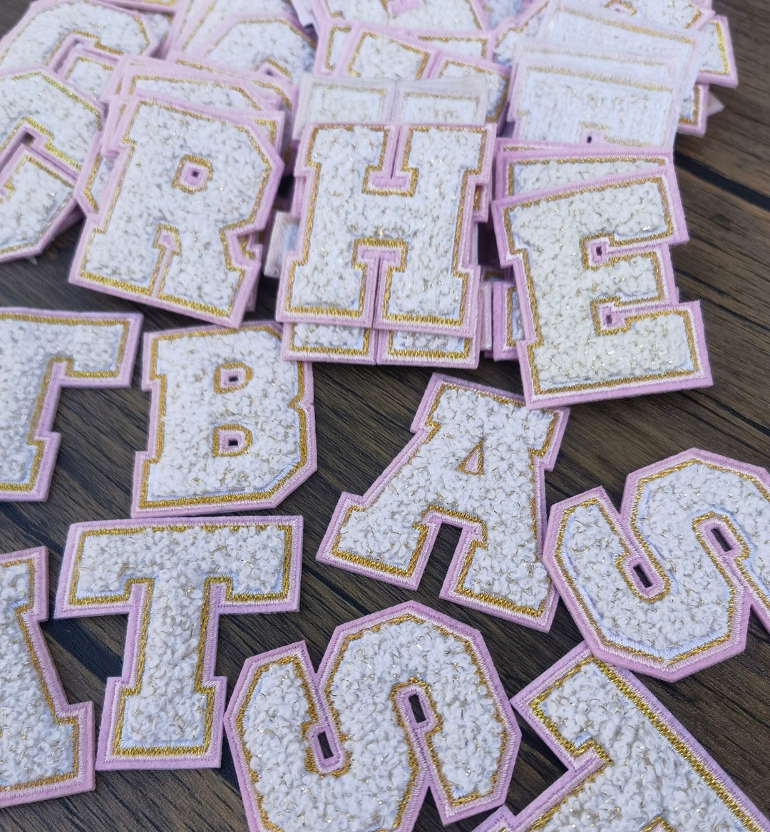 Pink & Gold Chenille Letter Patch: Iron-on Alphabet Applique - Etsy