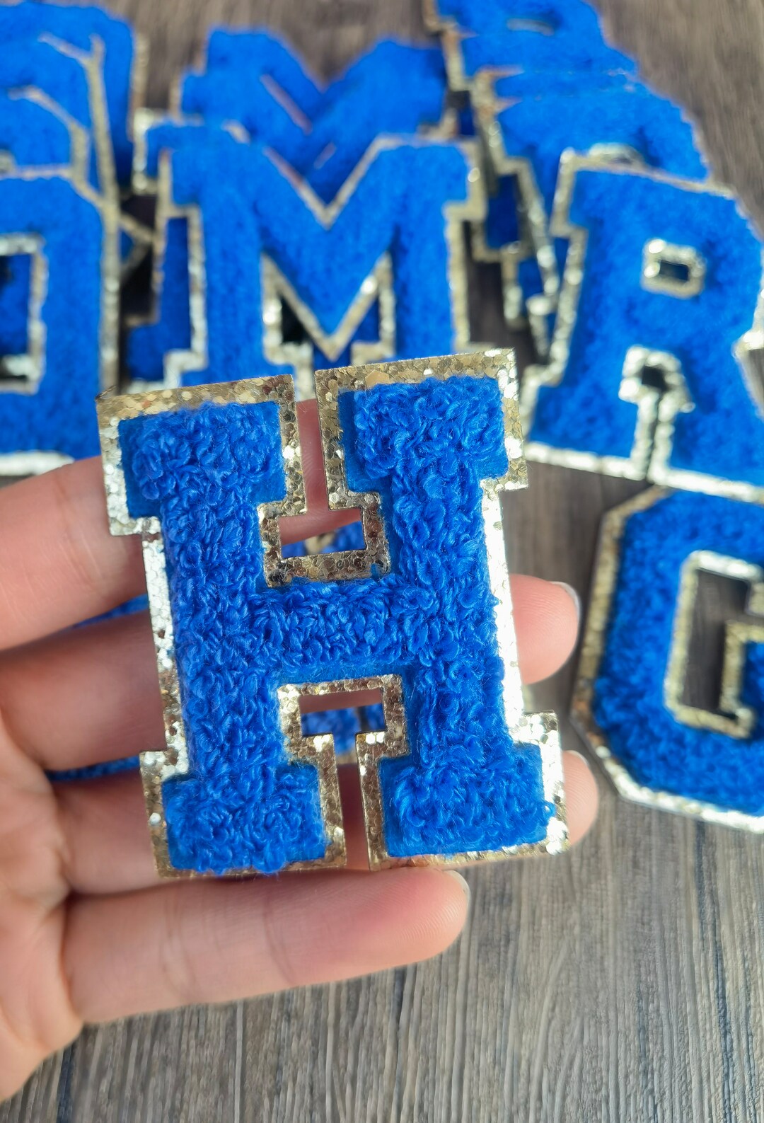 Self-adhesive Blue Letters Chenille Embroidered Patch Applique Diy Name ...