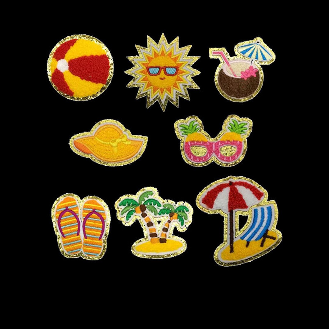Summer Seaside Chenille Patch: Gold Edge Towel Embroidery DIY - Etsy