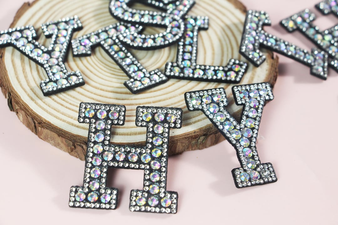 Rhinestone Letter Patch: Iridescent Alphabet Iron-on Applique - Etsy