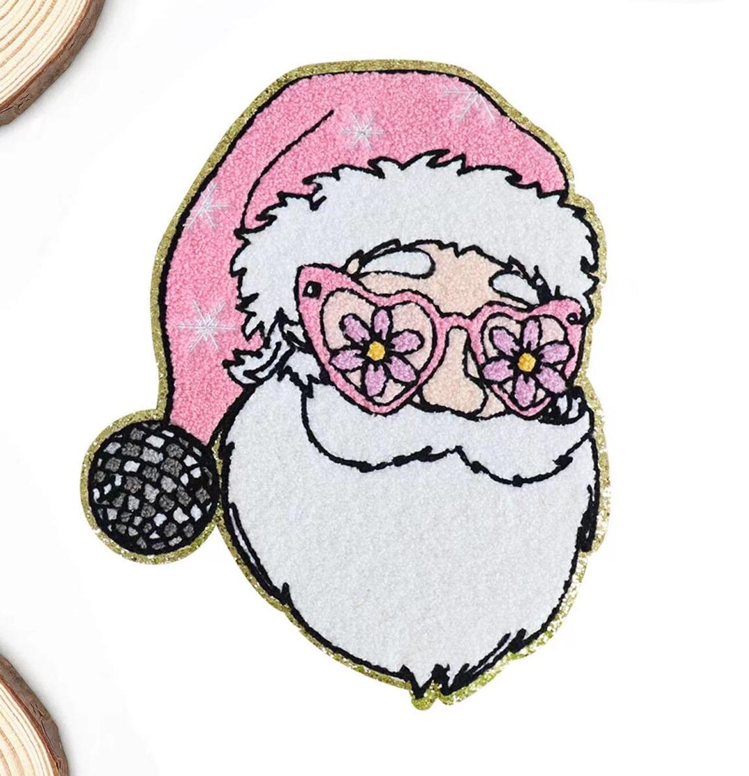 Santa Patch, Pink Santa Patch, Santa Chenille Patch, Christmas Patches ...