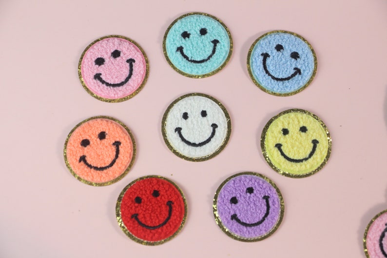 Chenille Smiley Face Iron on Patch - Etsy
