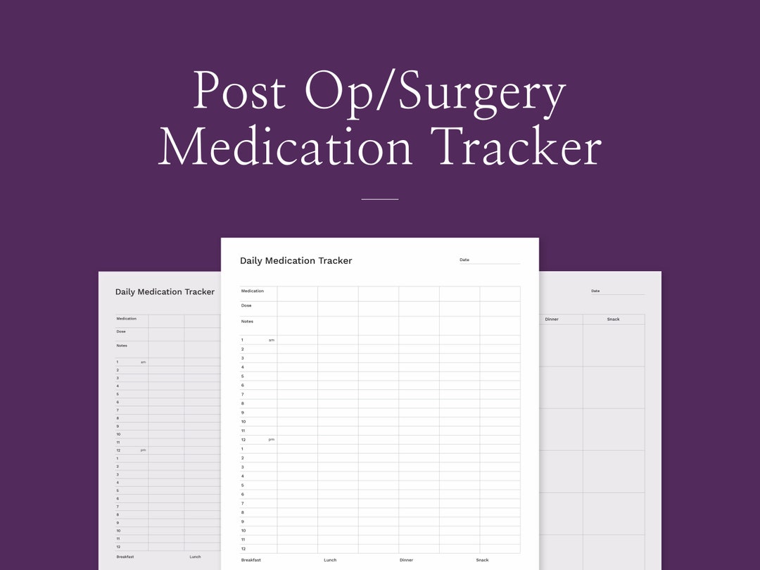 Post Op Medicine Tracker | Daily Medication Diary | Post Surgery Care ...