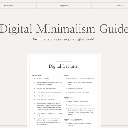 Printable Digital Declutter Checklist Digital Minimalism - Etsy