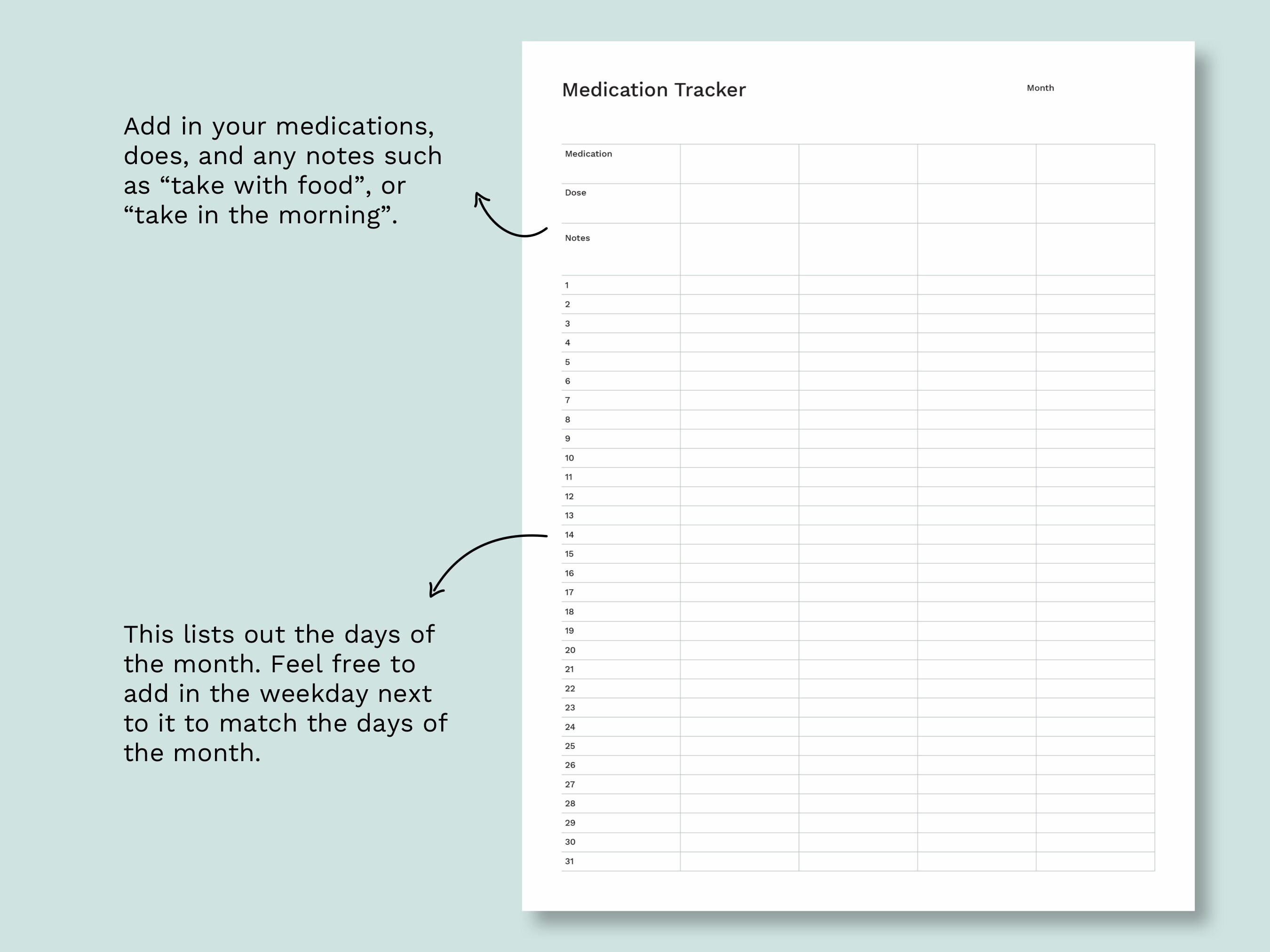 Easy Medication Tracker | Monthly Medication Journal | Simple Med ...