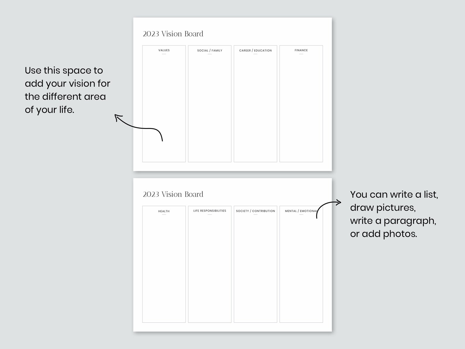 2023 Vision Board Template | 2023 Goal Setting - Etsy