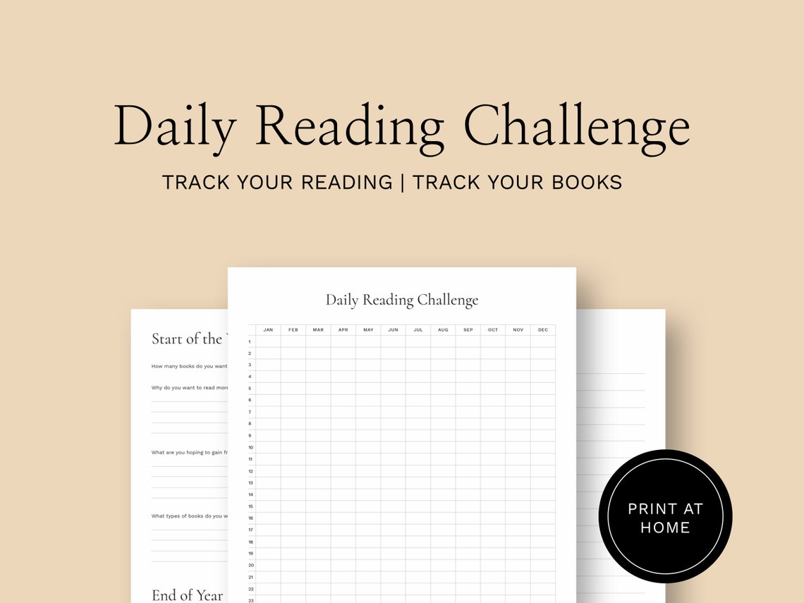 Daily Reading Challenge Reading Tracker Book List - Etsy