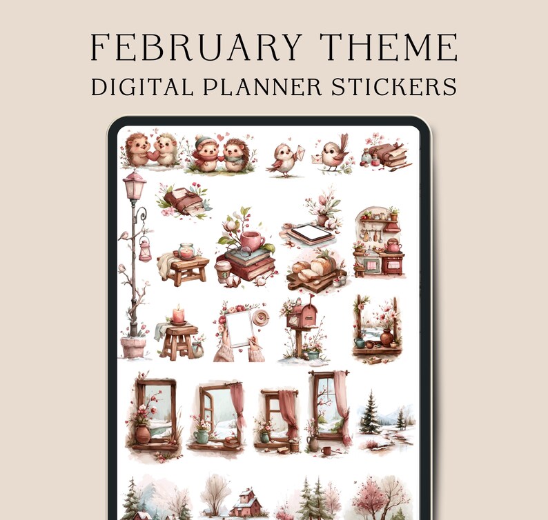 February Digital Planner Stickers | Cozy Winter Sticker Set, Floral ...