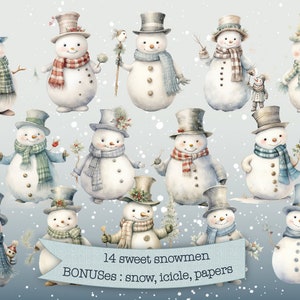 Watercolor Cute Snowman Clipart Bundle, Digital Download, Printable ...