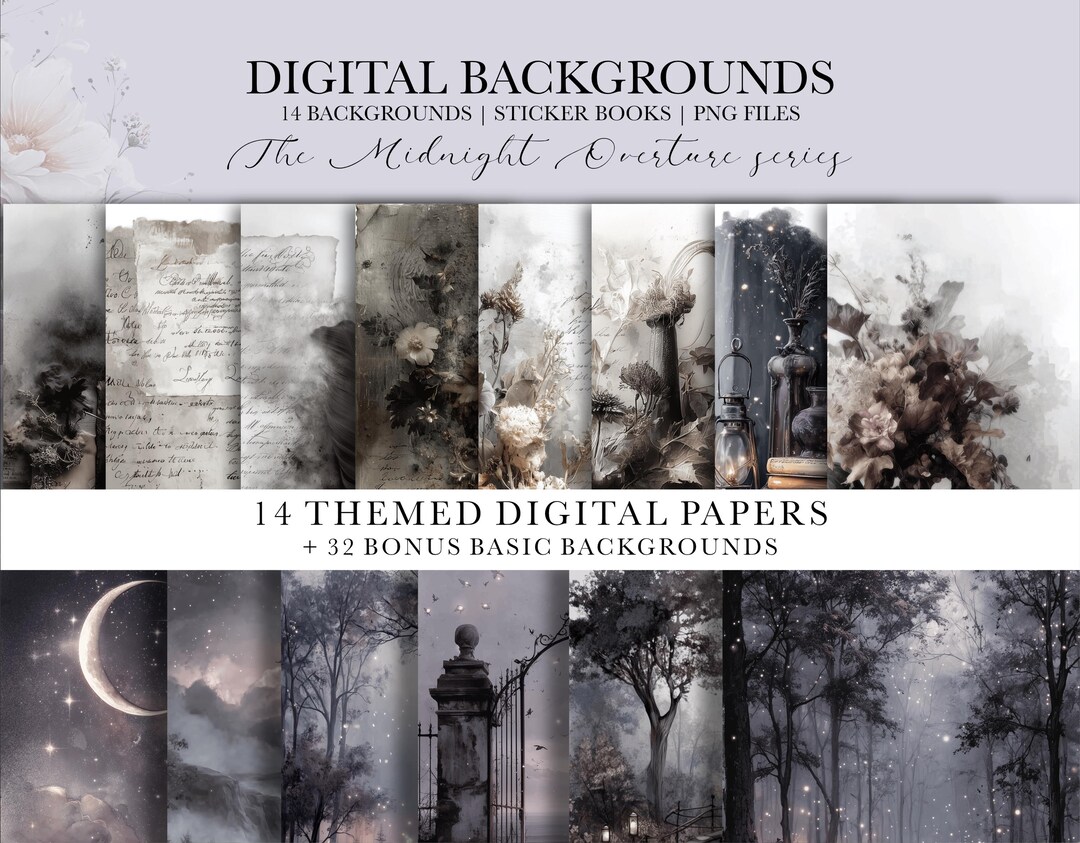 Witchy Digital Backgrounds, Gothic Watercolor Papers for Planners ...