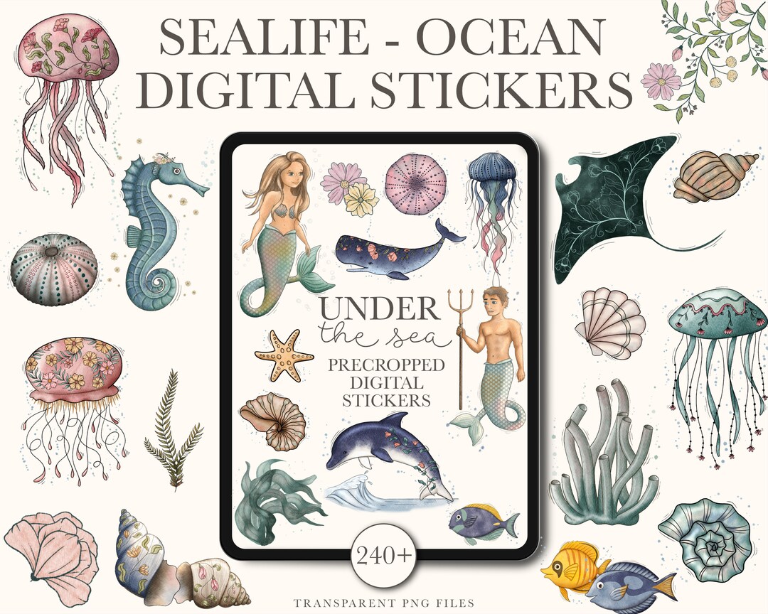 Sealife Digital Stickers, Seashell Goodnotes Sticker, Nautical Maritime ...