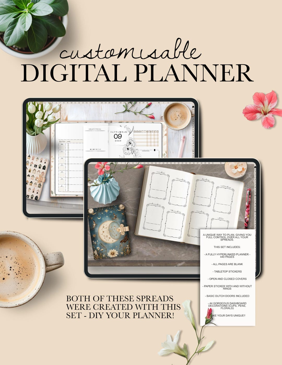 Customizable Digital Planner Kit: Hyperlinked PDF Journal for Goodnotes ...