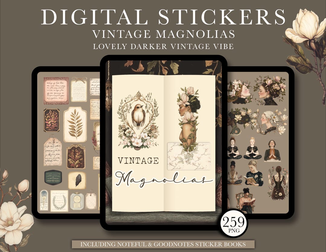Noteful Magnolia Digital Stickers, Realistic Planner Stickers, Digital ...