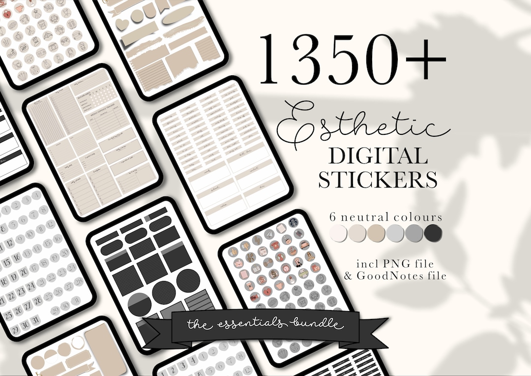 1350+ Neutral DIGITAL Goodnotes STICKERS, Digital Planner Pre-cropped ...